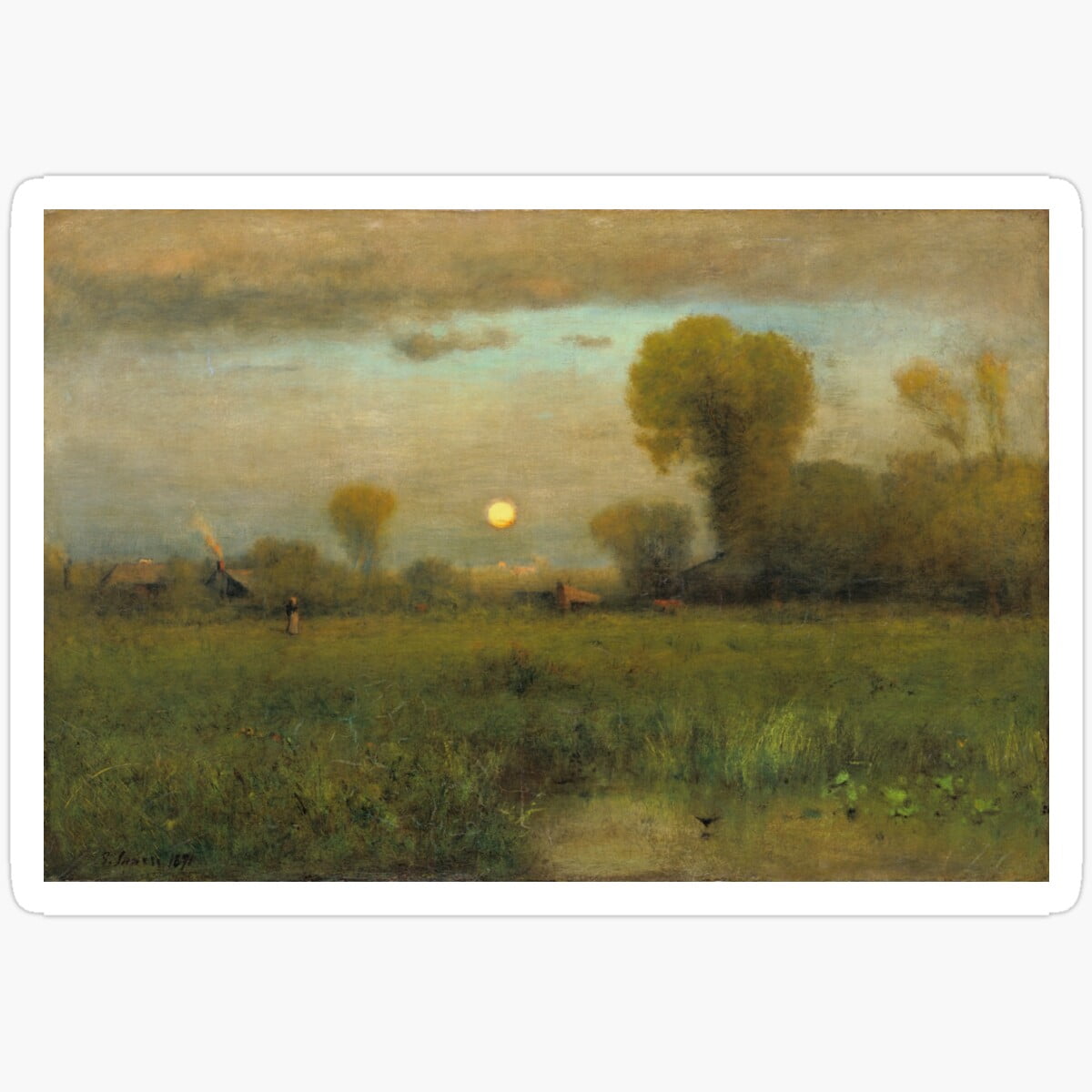 Kira Harvest Moon by George Inness, 1891 Glossy Sticker Waterproof ...