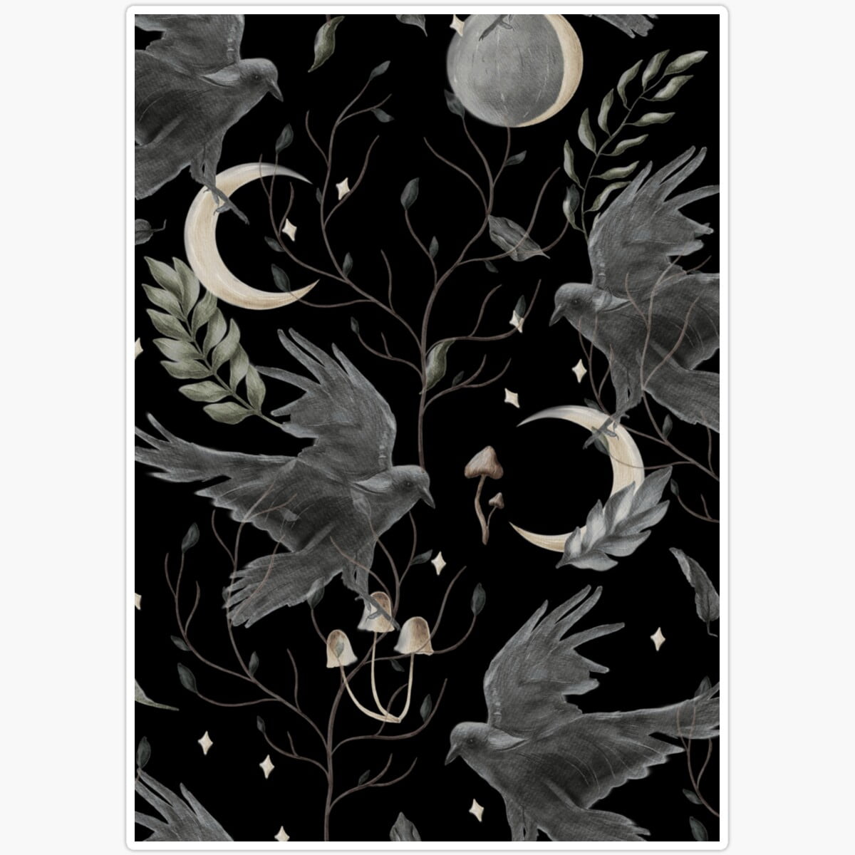 Kira Haunted Cottagecore Moons and Ravens Sticker Decorative Laptop ...