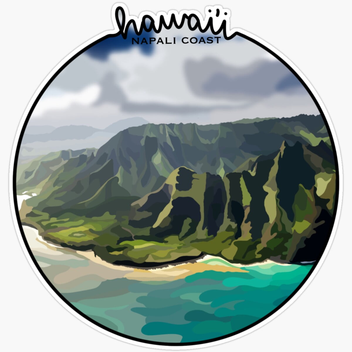 Kira Hawai'i Illustration--Napali Coast in Kauai Sticker Decorative ...