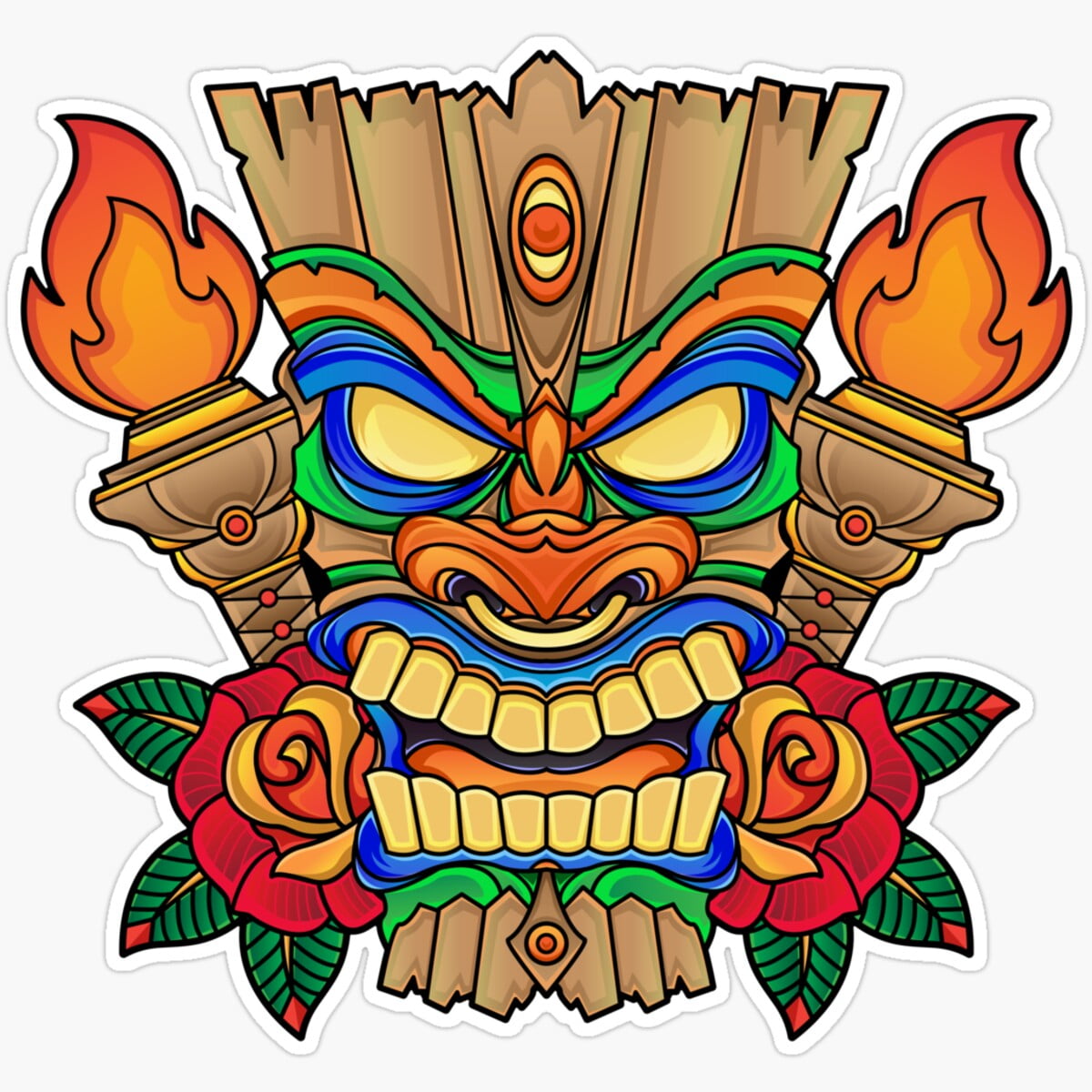 Kira Hawaiian Tiki Tribal Mask Sticker Decorative Laptop, Phone ...