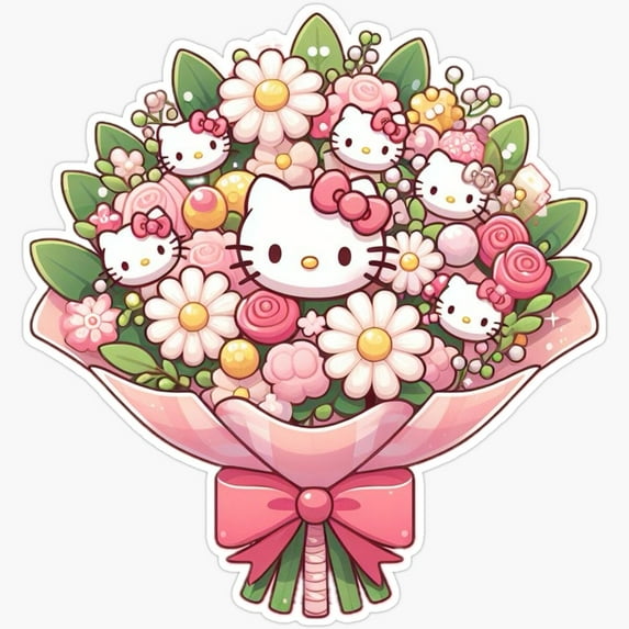 Kira Hello Kitty Flower Bouquet Sticker Decorative Laptop, Phone ...