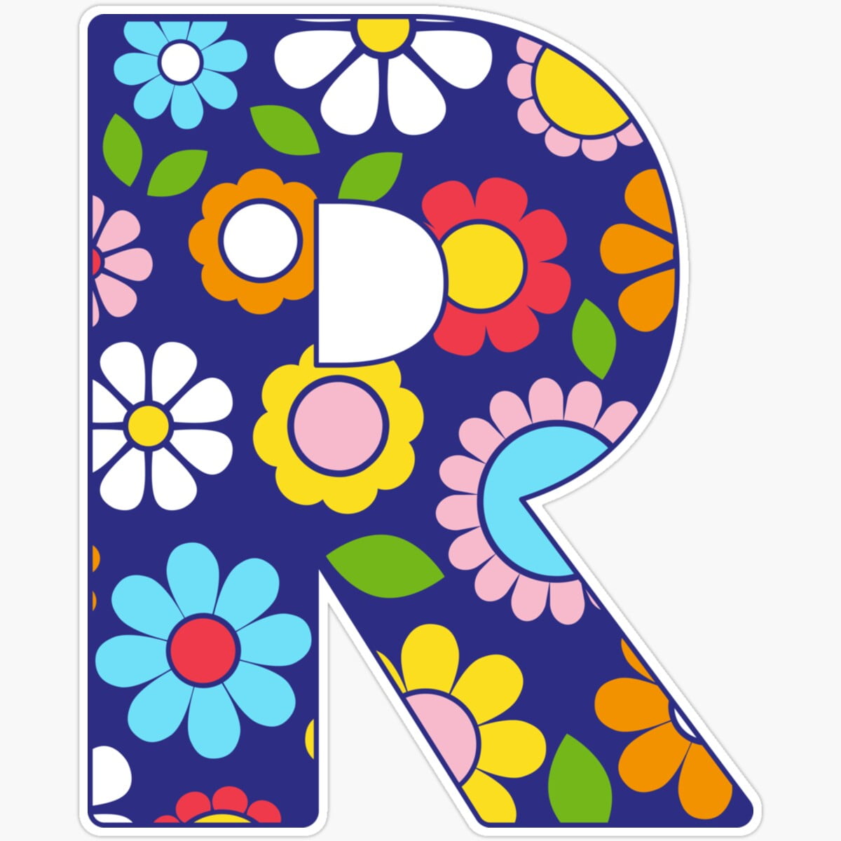 Kira Hippie Floral Alphabet Letter R Sticker Decorative Laptop, Phone ...