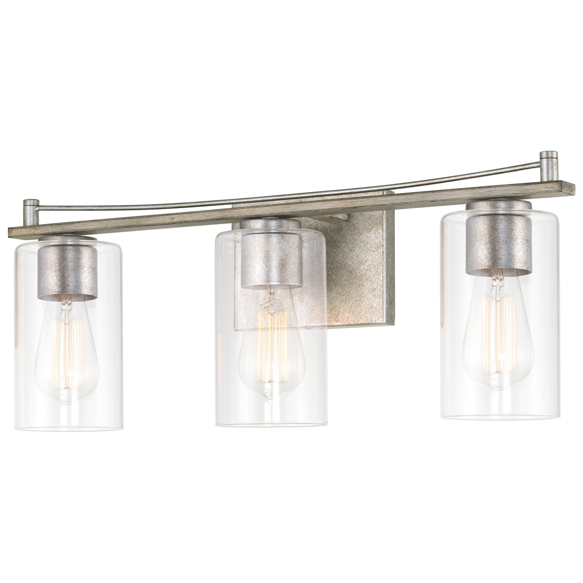 Kira Home Armstrong 23" 3-Light Farmhouse / Bathroom Light + Cylinder Glass Shades, Bleached Oak ...