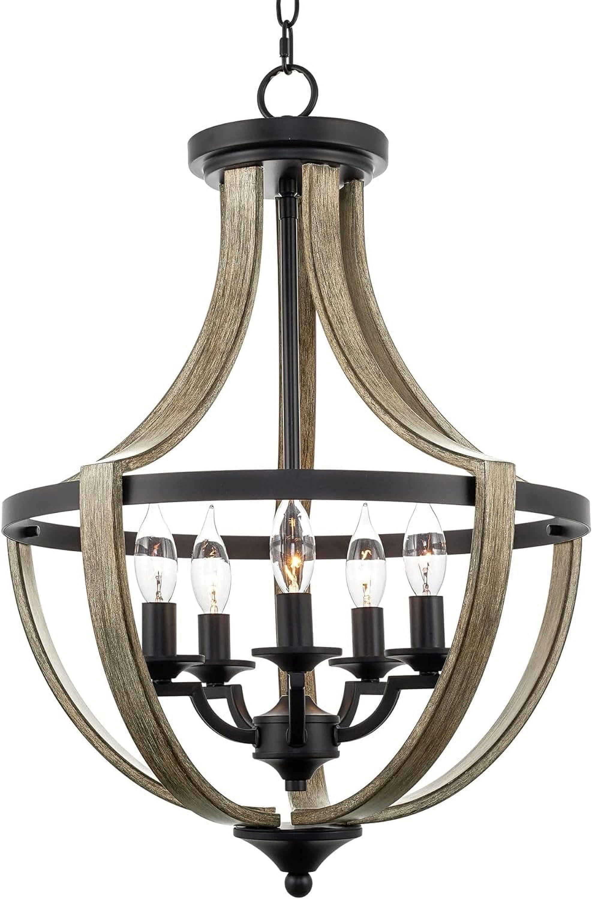 Kira Home Woodward 25" 5-Light Modern Rustic Foyer Chandelier, Wood ...