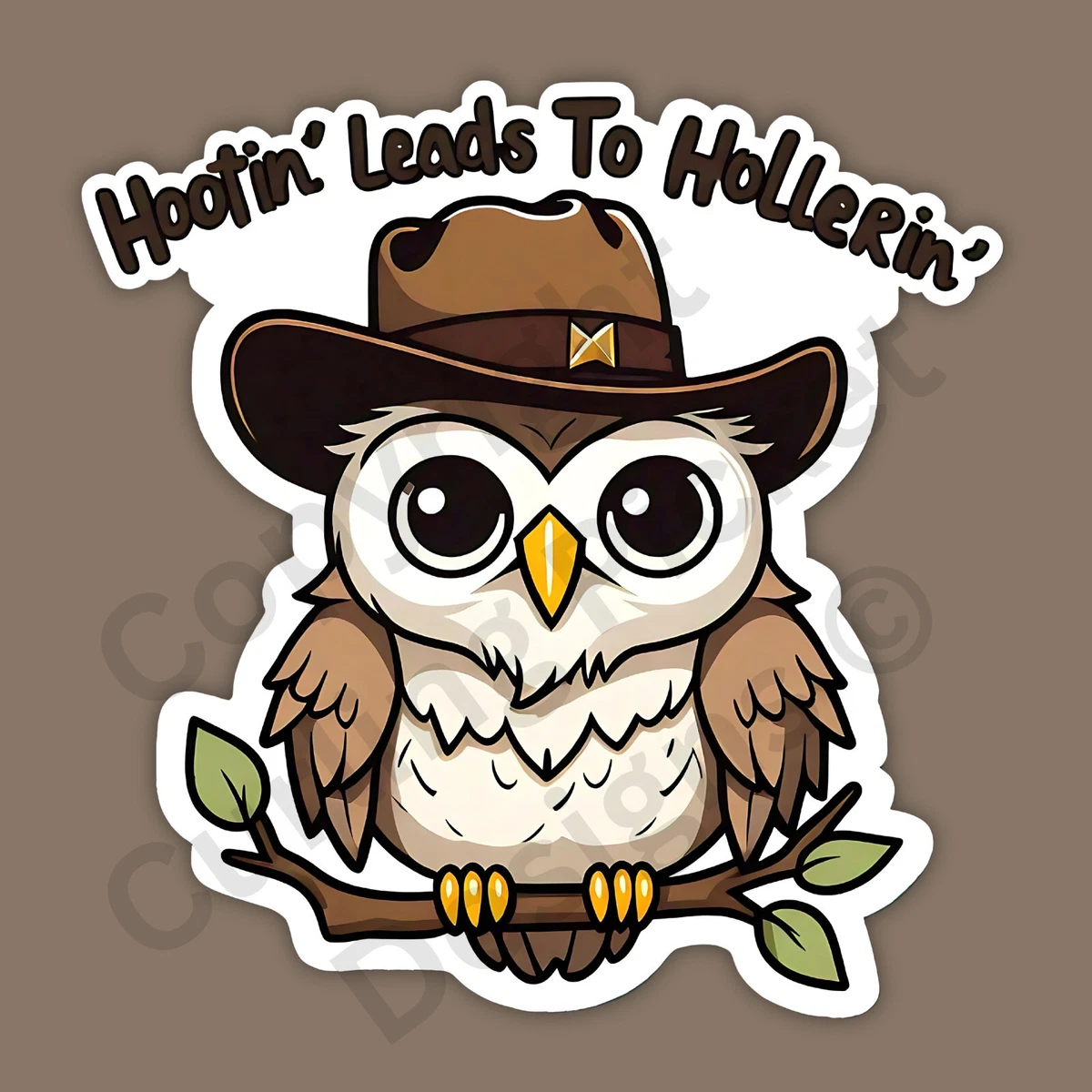Kira Hootin' Leads To Hollerin' Owl with Cowboy Hat Funny Vinyl Sticker ...