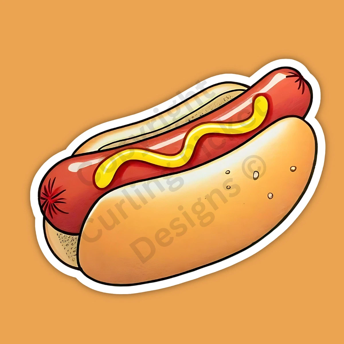 Kira Hot Dog on a Bun with Mustard Food Barbecue Vinyl Sticker ...
