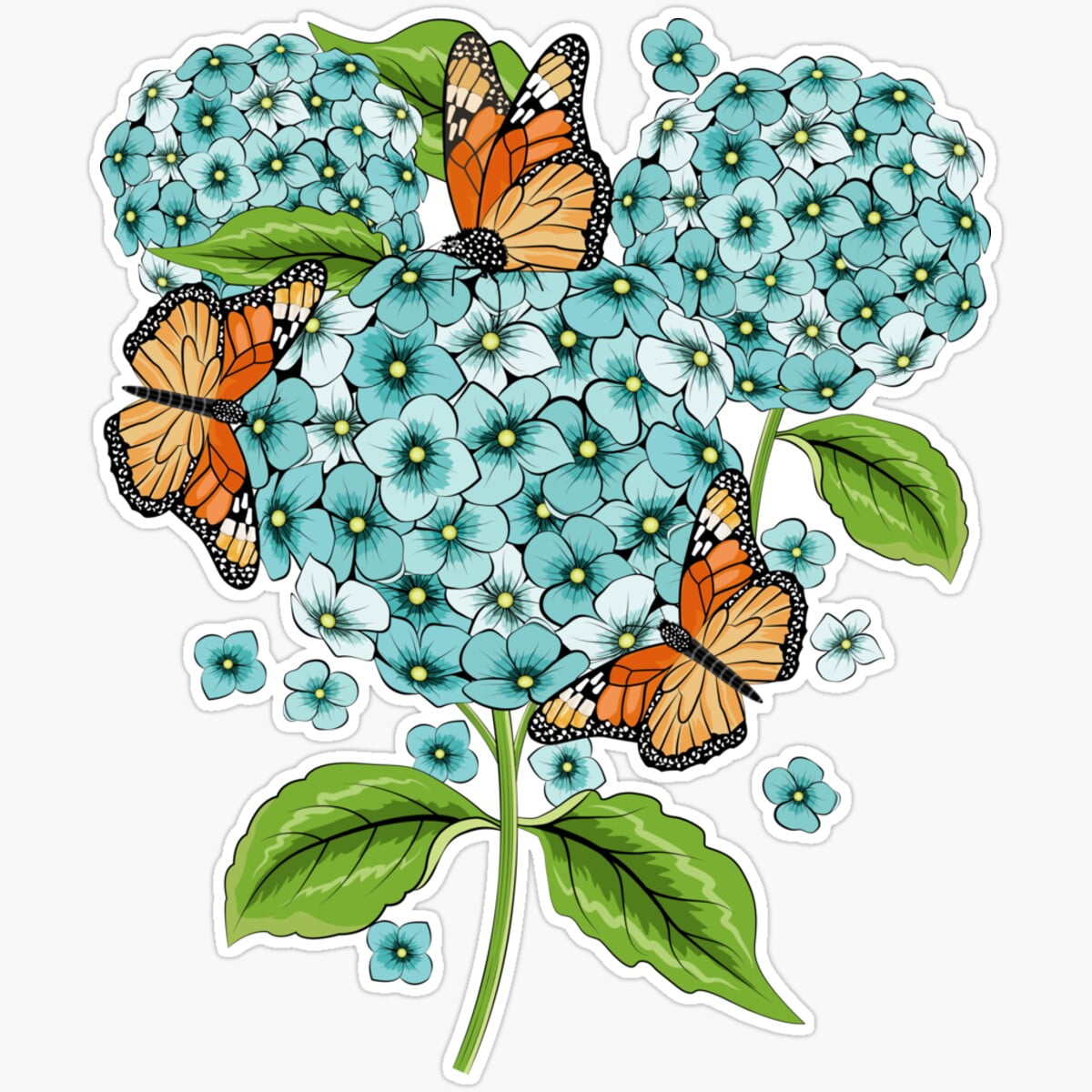 Kira Hydrangea And Butterfly Sticker Decorative Laptop, Phone Stickers ...