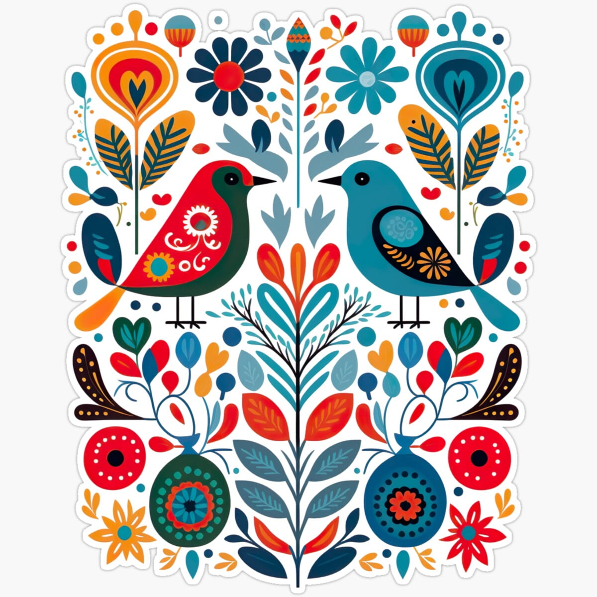 Kira Hygge Scandinavian Cottagecore Design of 2 Birds Sticker ...