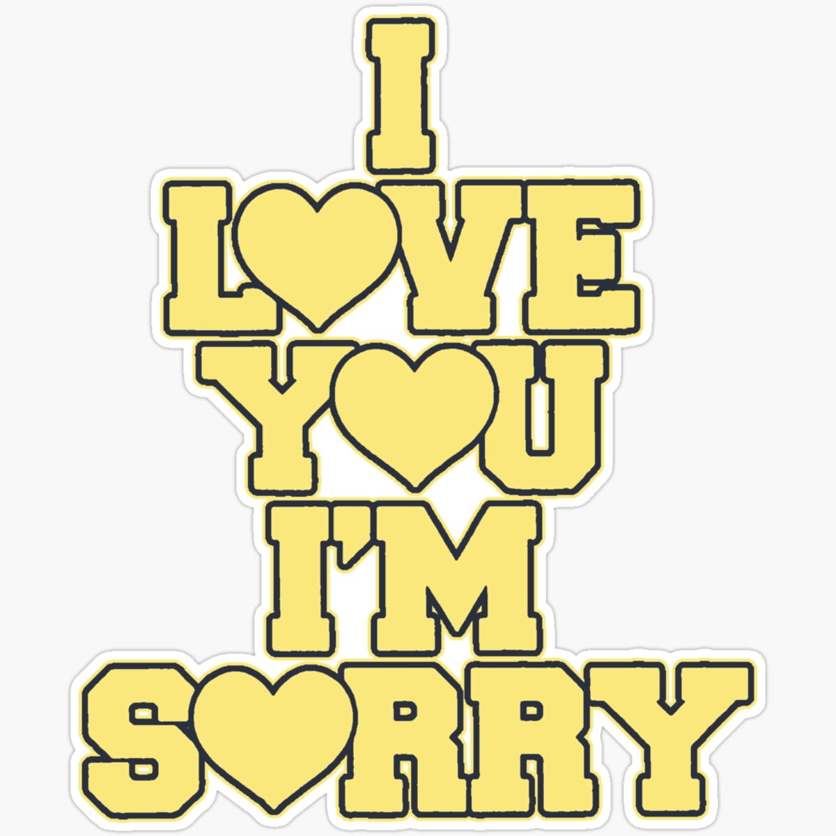 Kira I Love You, I'm Sorry Yellow Heart Varsity Block Text Sticker ...