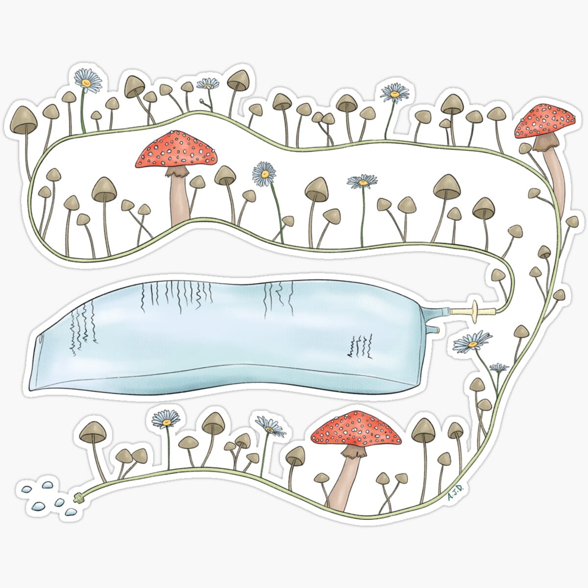 Kira IV Fluids with Mushrooms & Daisies Sticker Decorative Laptop ...