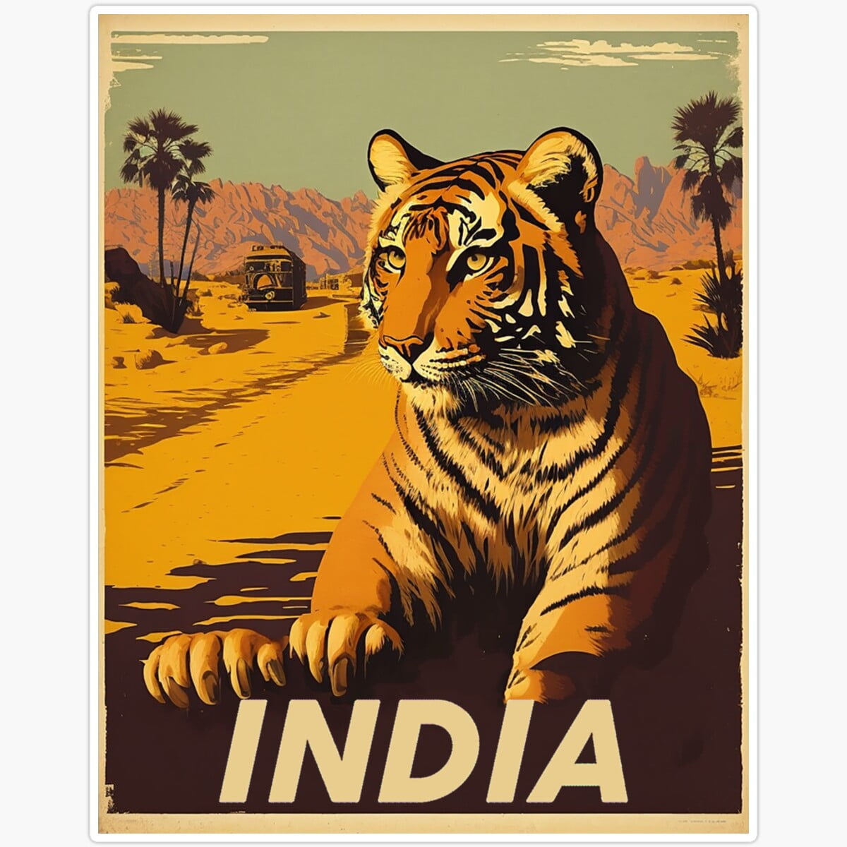 Kira India Tiger Vintage Travel Art Poster Sticker Decorative Laptop ...