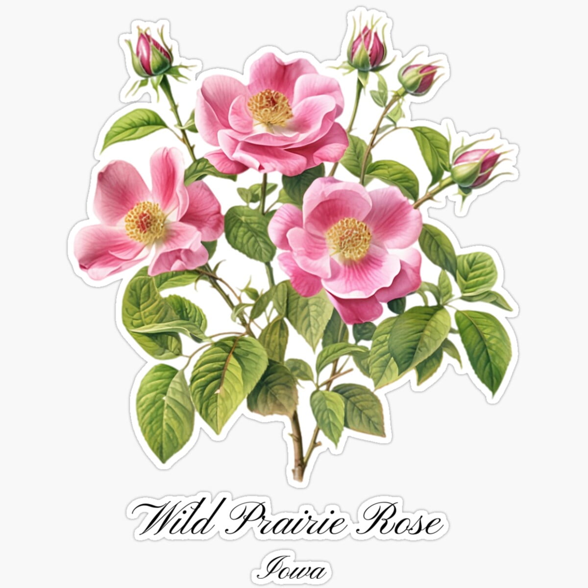 Kira Iowa State Flower-Wild Prairie Rose Sticker Decorative Laptop ...