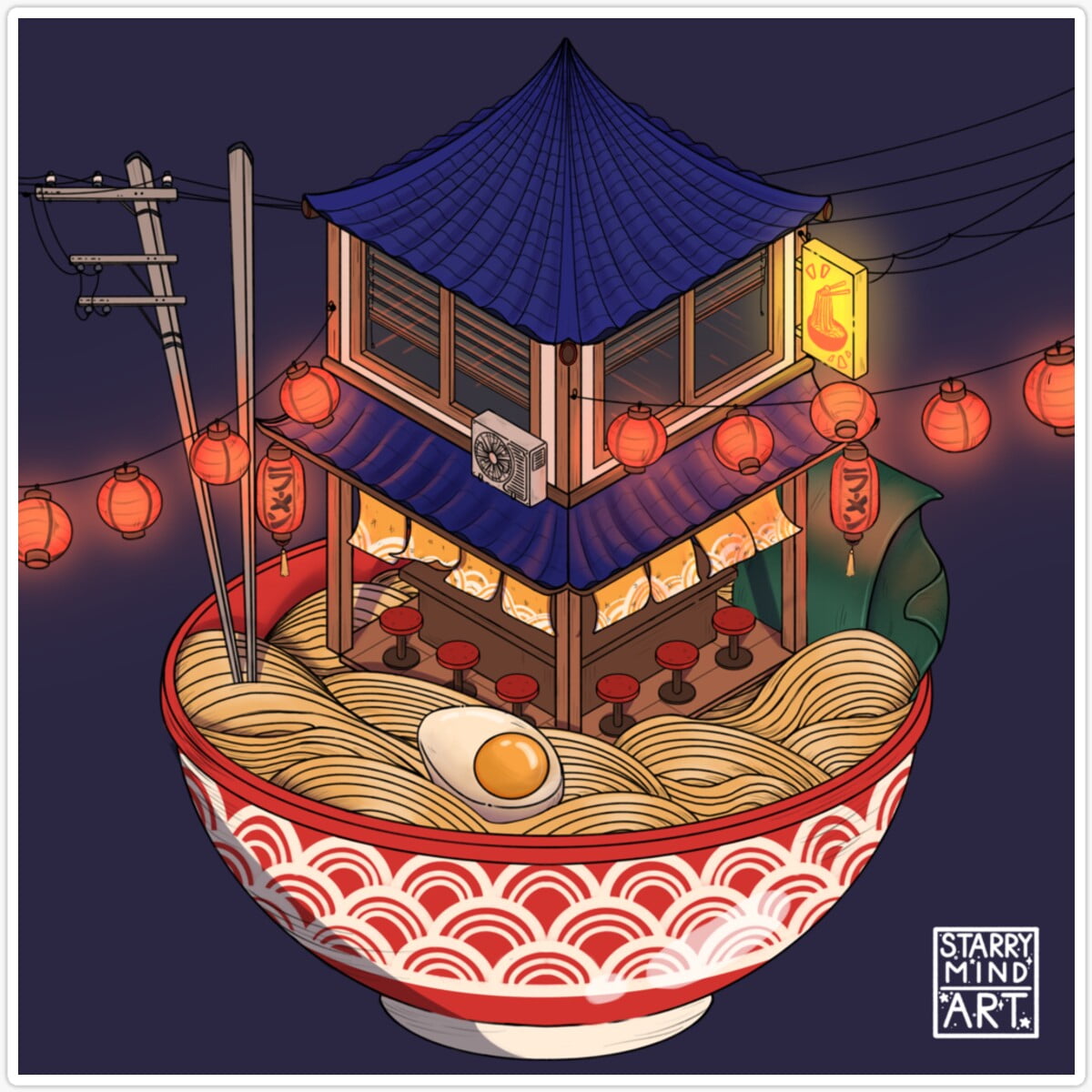 Kira Isometric ramen shop Sticker Decorative Laptop, Phone Stickers ...