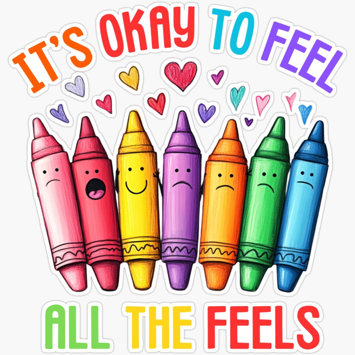 Kira It’s Okay to Feel – Crayons and Emotional Awareness Design Sticker ...