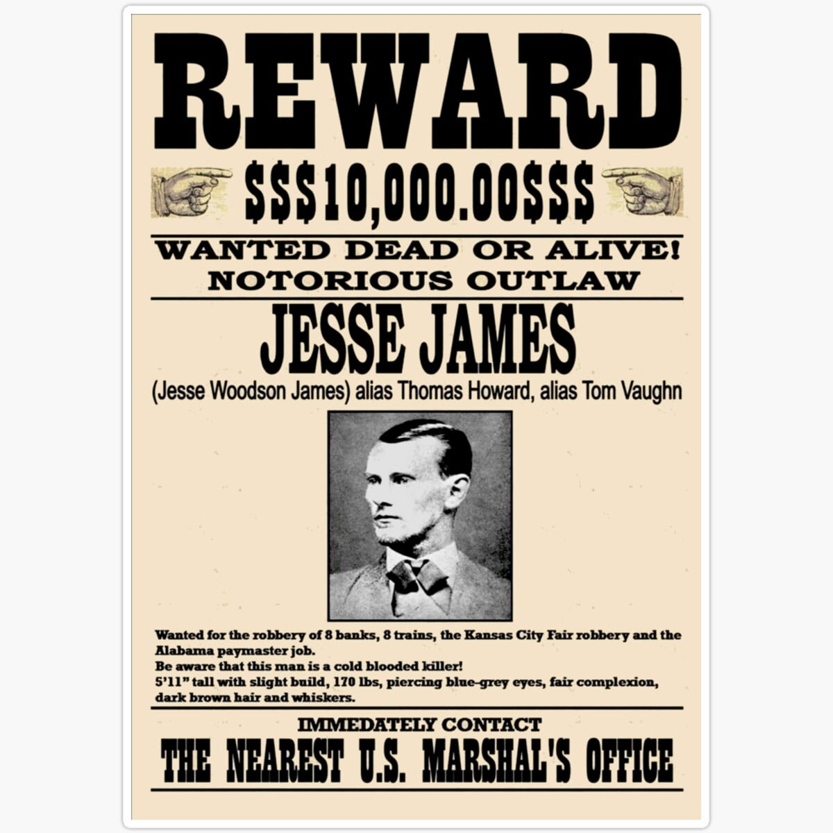 Kira JESSE JAMES : Vintage Restored Wanted Poster Sticker Decorative ...