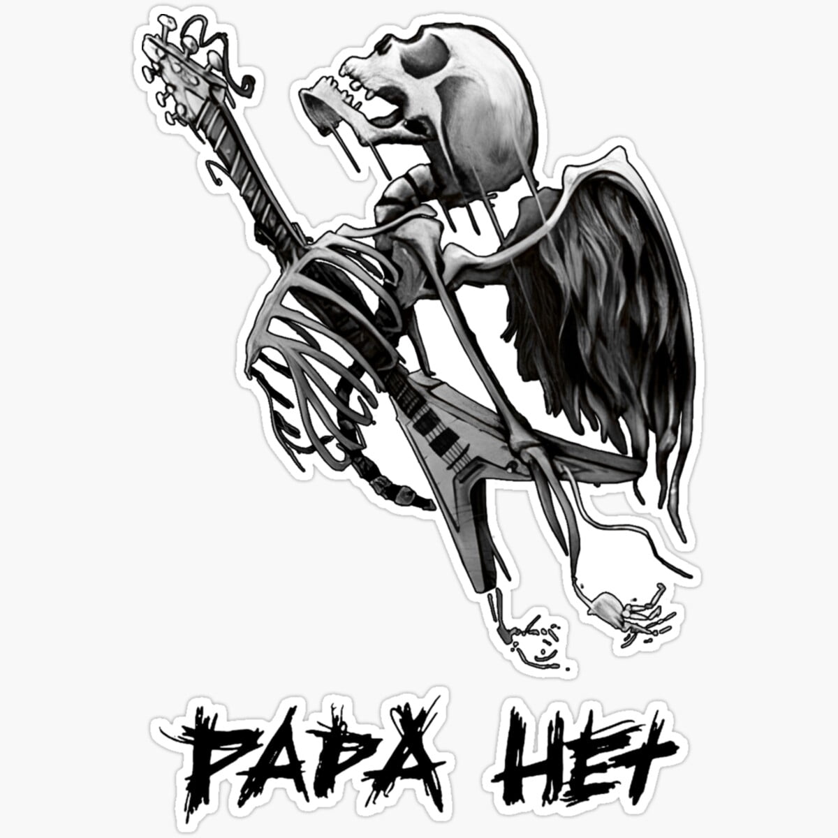 Kira James Hetfield Papa Het Guitar Through Ribs Skeleton Sticker ...