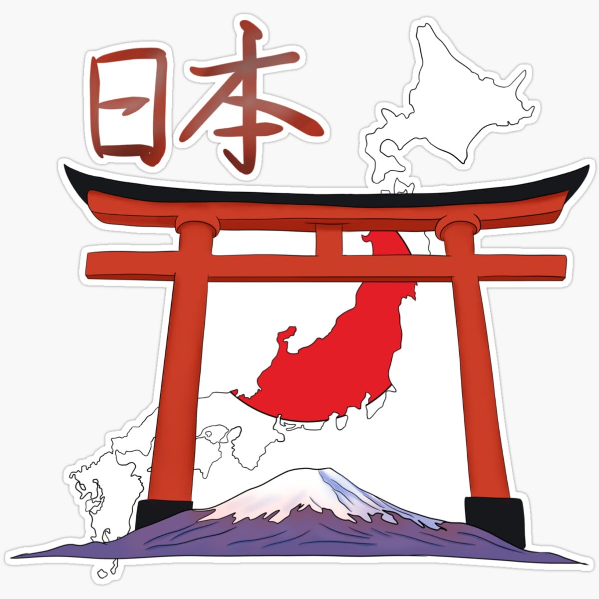Kira Japan - Torii Gate, Mount Fuji, and Japanese Map Sticker ...