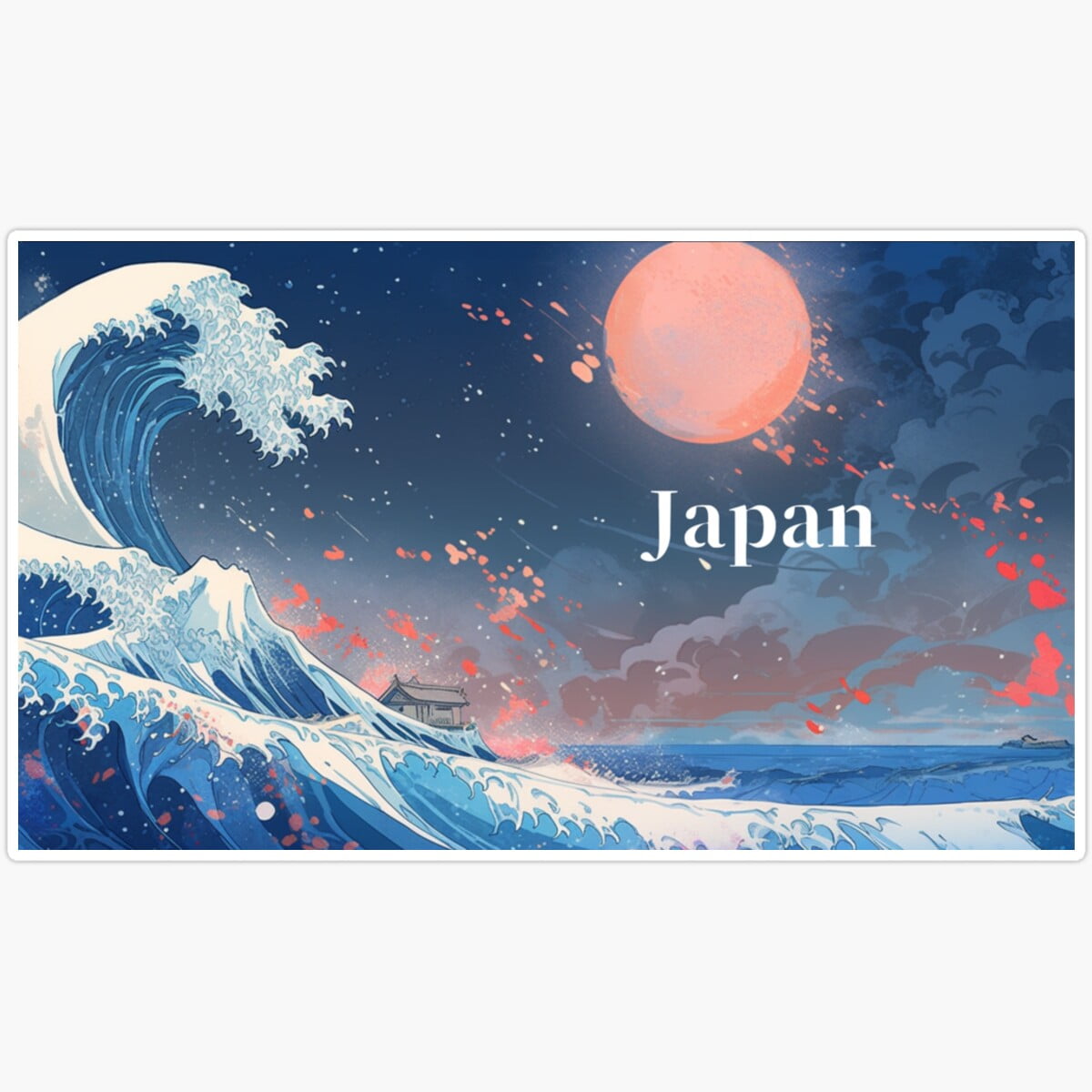 Kira Japan ukiyoe tsunami art Sticker Decorative Laptop, Phone Stickers ...