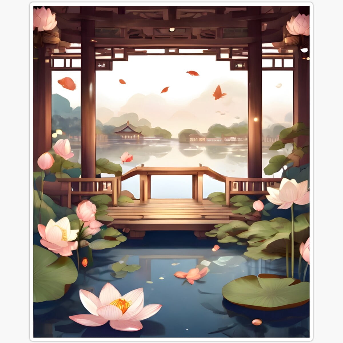 Kira Japanese Aesthetics: Japanese Lotus, Rural Japan Artwork Sticker ...