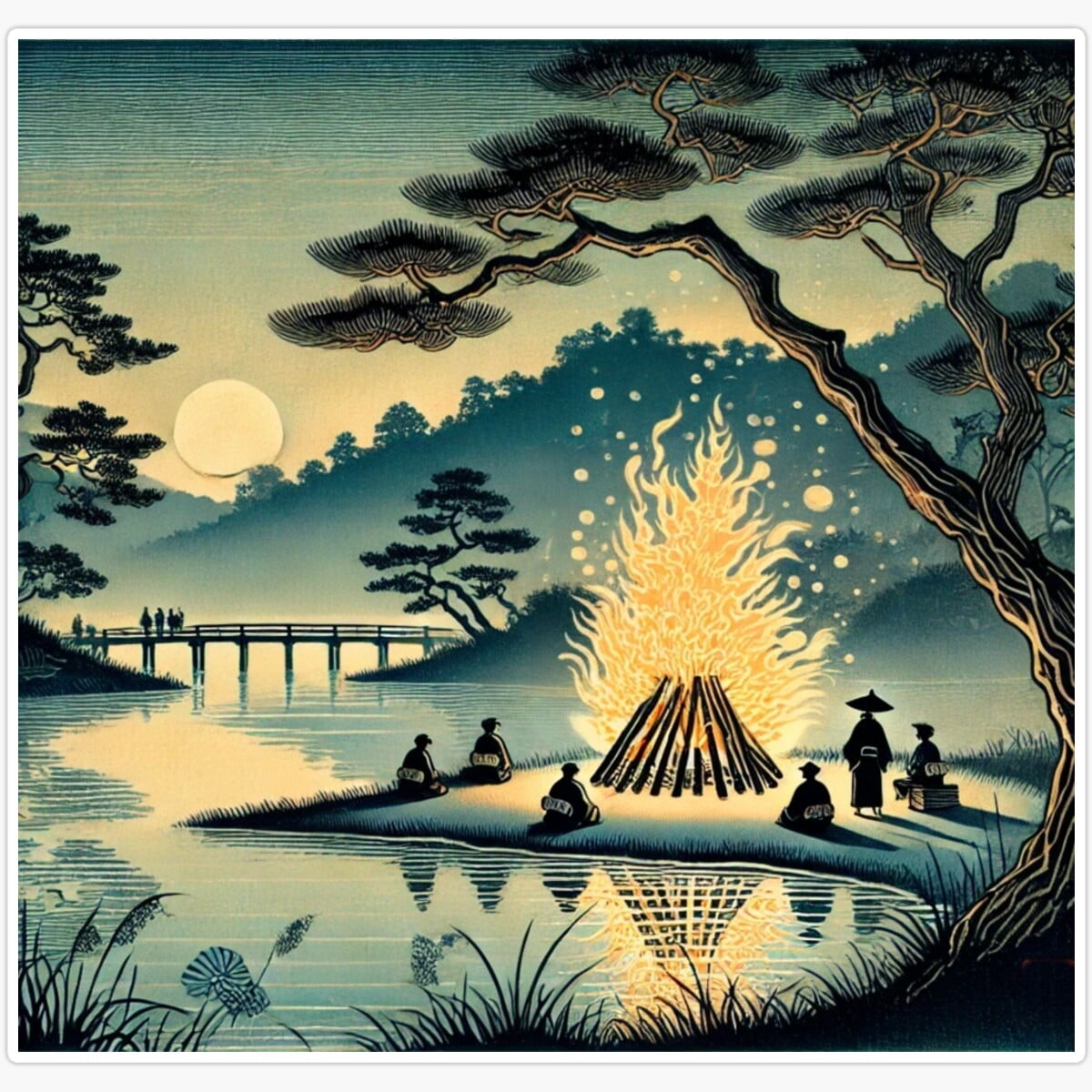 Kira Japanese Bonfire Night in Ukiyo-e Art Sticker Decorative Laptop ...