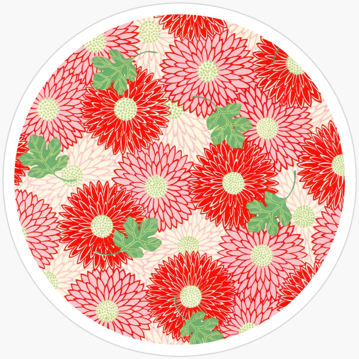 Kira Japanese Chrysanthemum Print Glossy Sticker Waterproof Sticker for ...