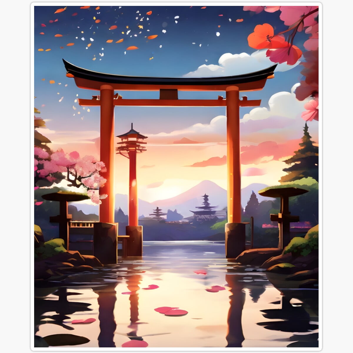 Kira Japanese Countryside: Torii Gates Sunset Scenery Sticker ...