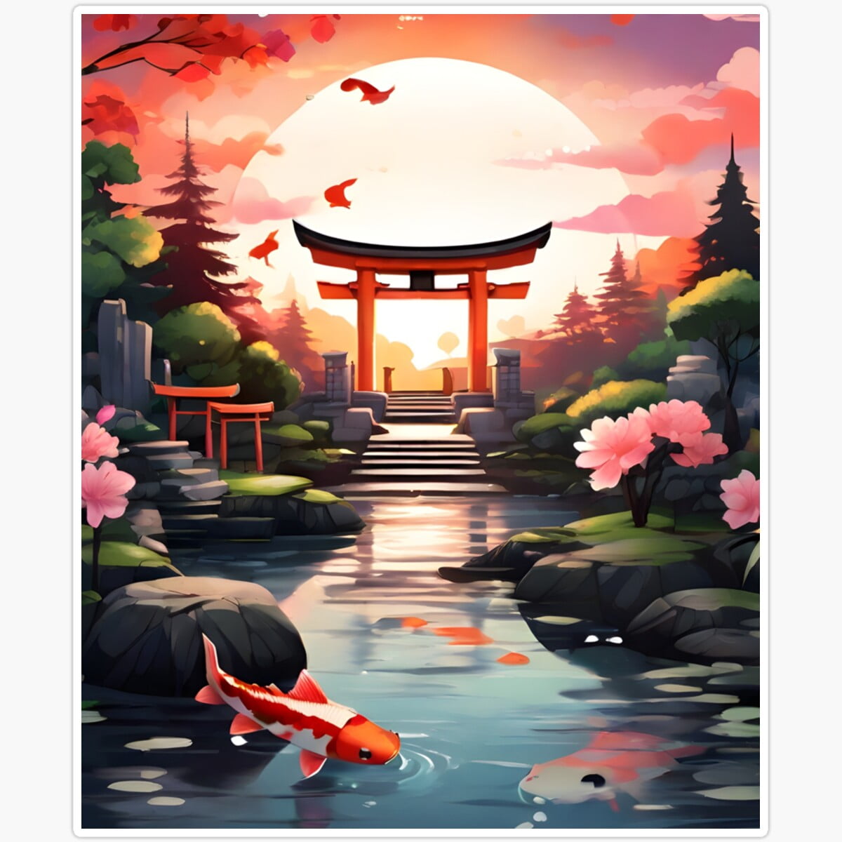 Kira Japanese Gates Sunset Scenery: Japanese Aesthetics Sticker ...