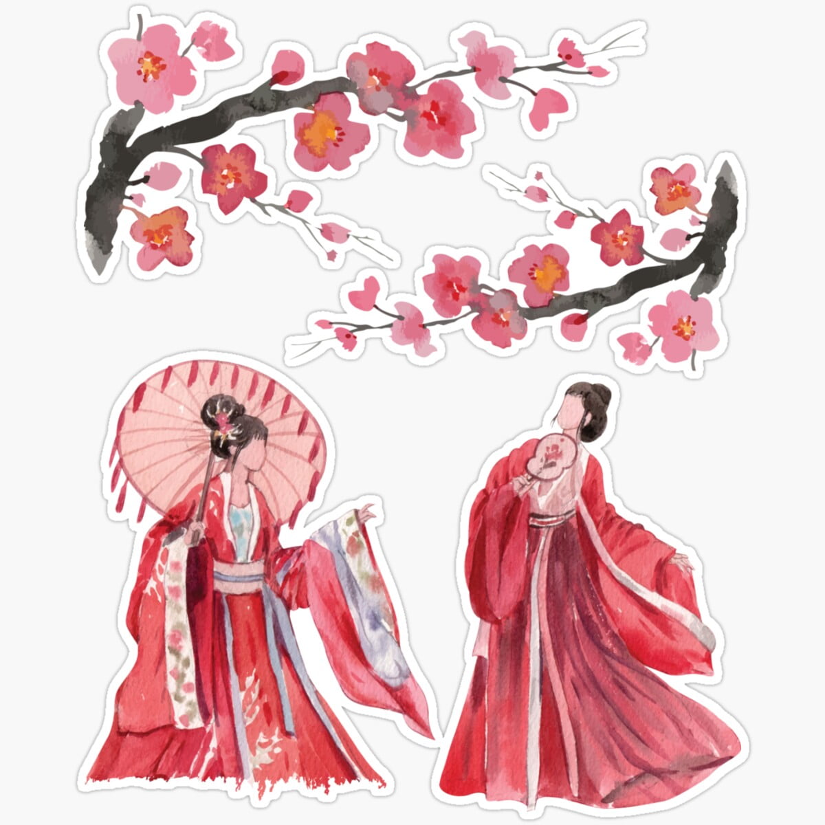 Kira Japanese Geisha Japan Art Sakura Sticker Decorative Laptop, Phone ...