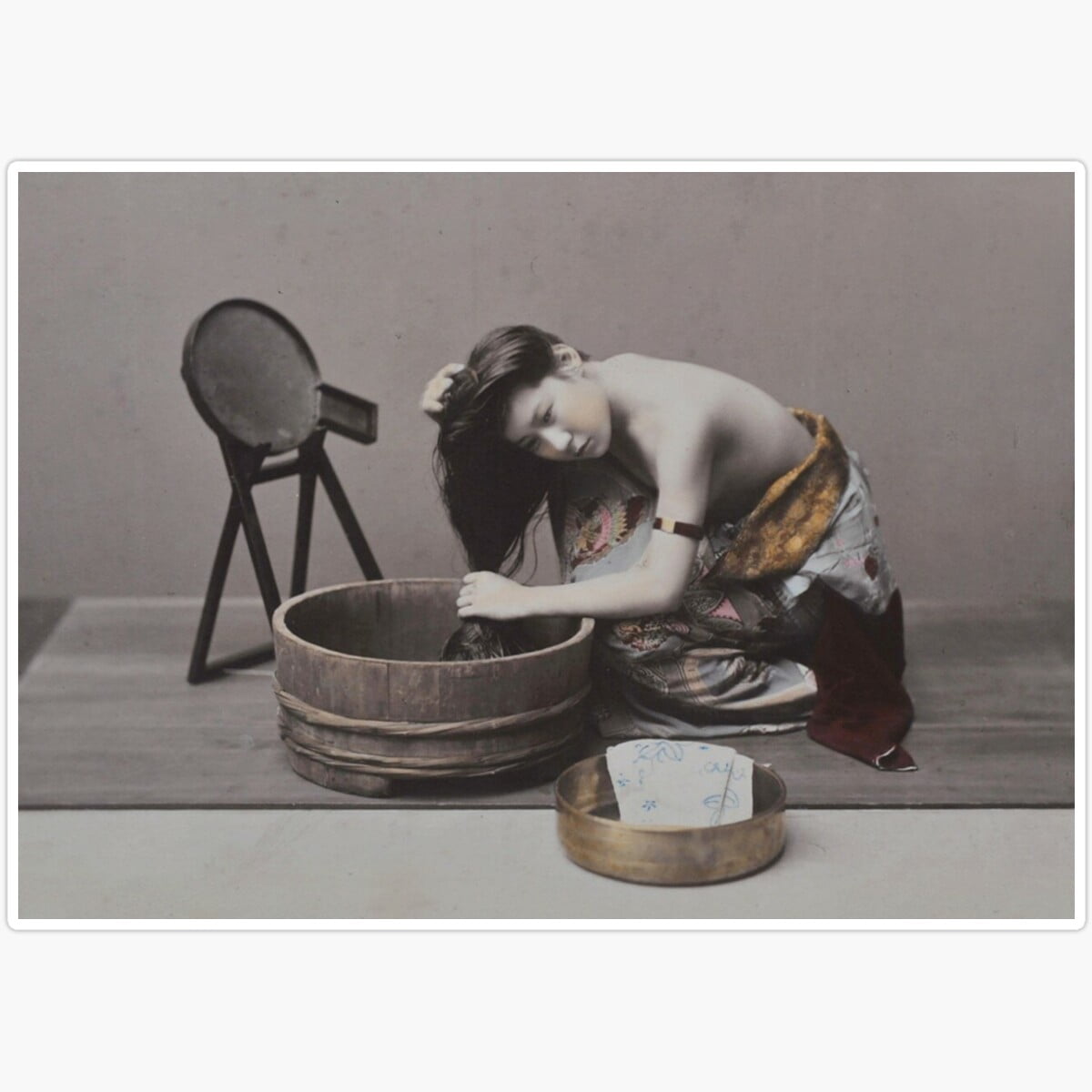 Kira Japanese Geisha Kimono Woman Girl Washing Her Hair Sticker ...