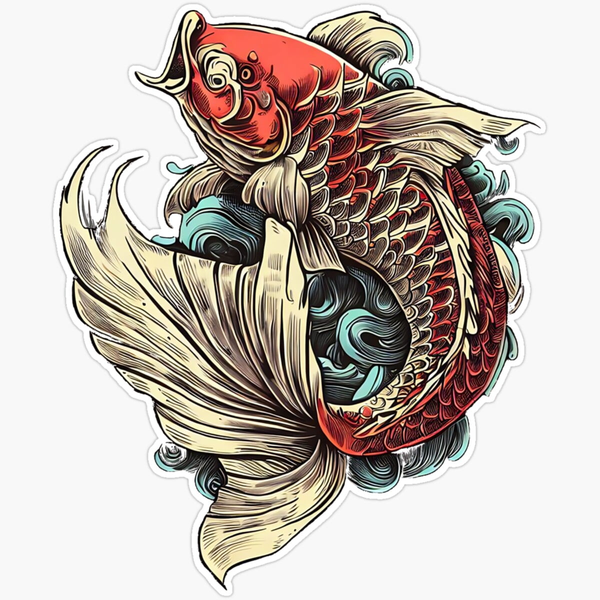 Kira Japanese Koi - Retro Vintage logo Sticker Decorative Laptop, Phone ...