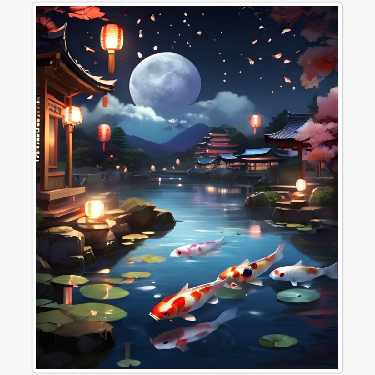 Kira Japanese Lanterns Festival: Floating Lanterns Art Sticker Decorative Laptop, Phone Stickers ...