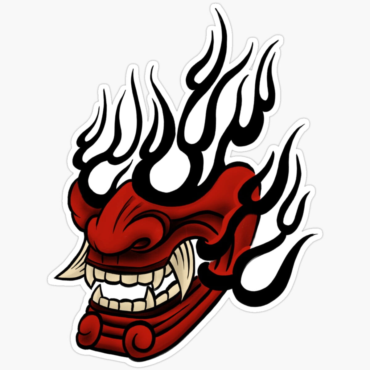 Kira Japanese Oni Mask with Flames Tattoo Design Sticker Decorative ...