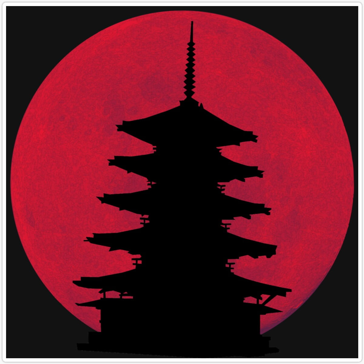 Kira Japanese Pagoda and Red Moon Sticker Decorative Laptop, Phone ...