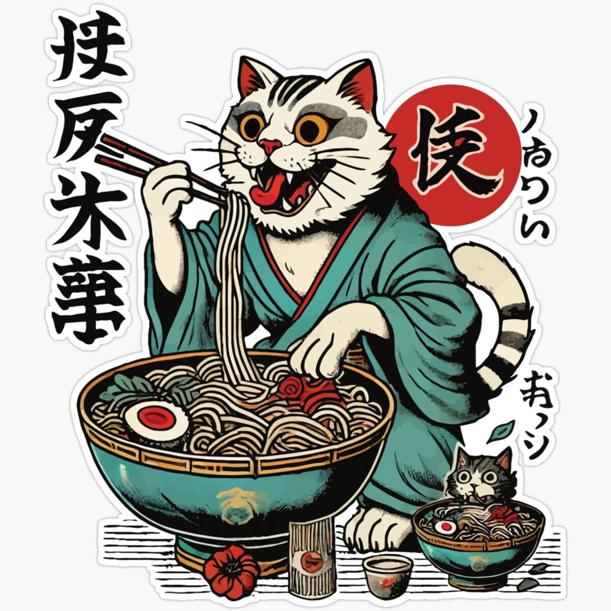 Kira Japanese Retro Ukiyo-e Ramen Noodles Streetwear Sticker Decorative ...