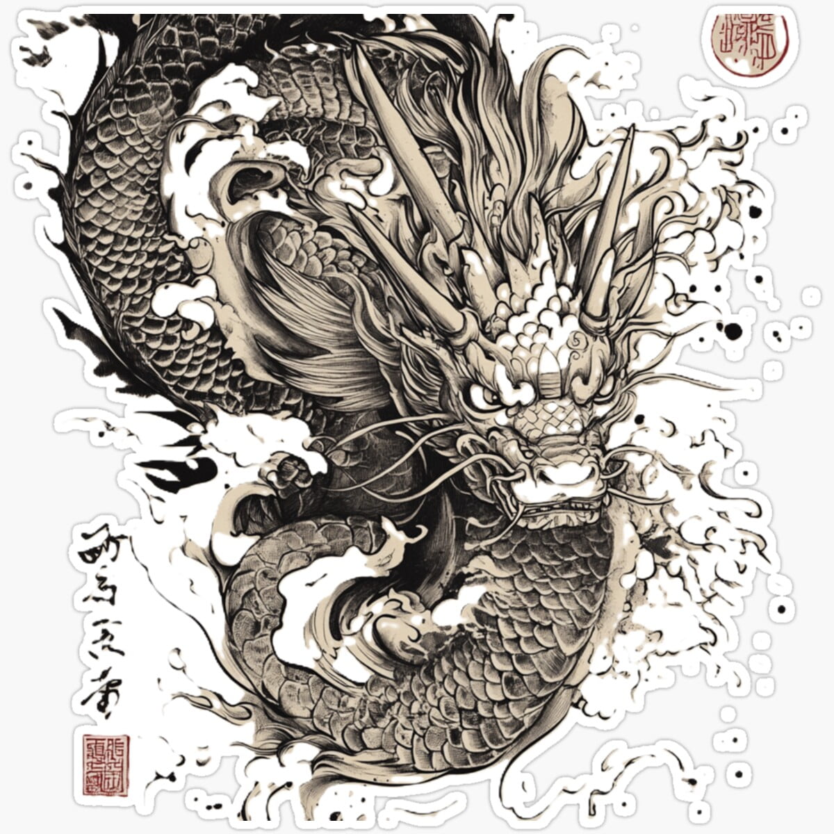 Kira Japanese Ryu Dragon Mythology Sticker Decorative Laptop, Phone ...