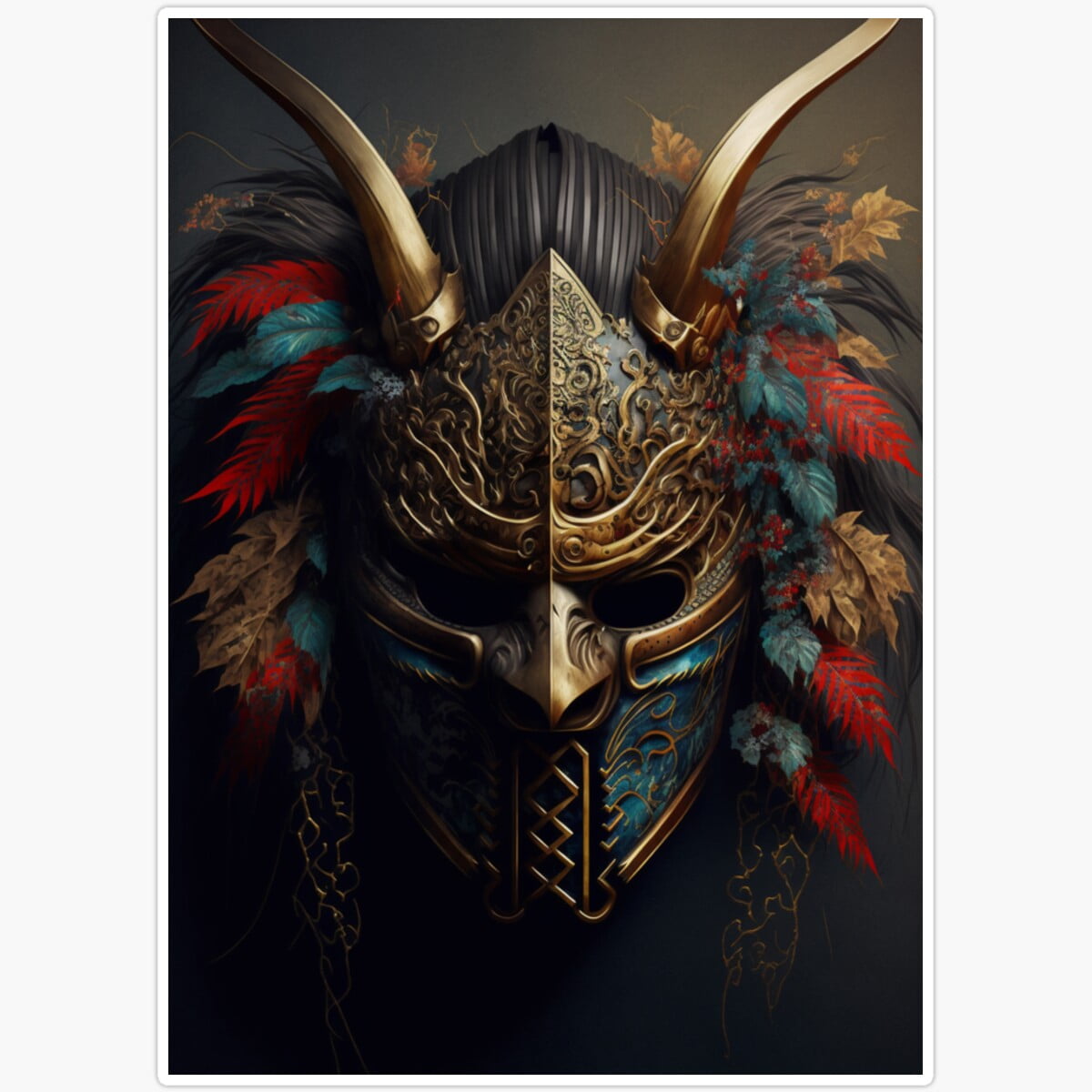 Kira Japanese Samurai Mask , Japanese Art, Japanese History Sticker ...