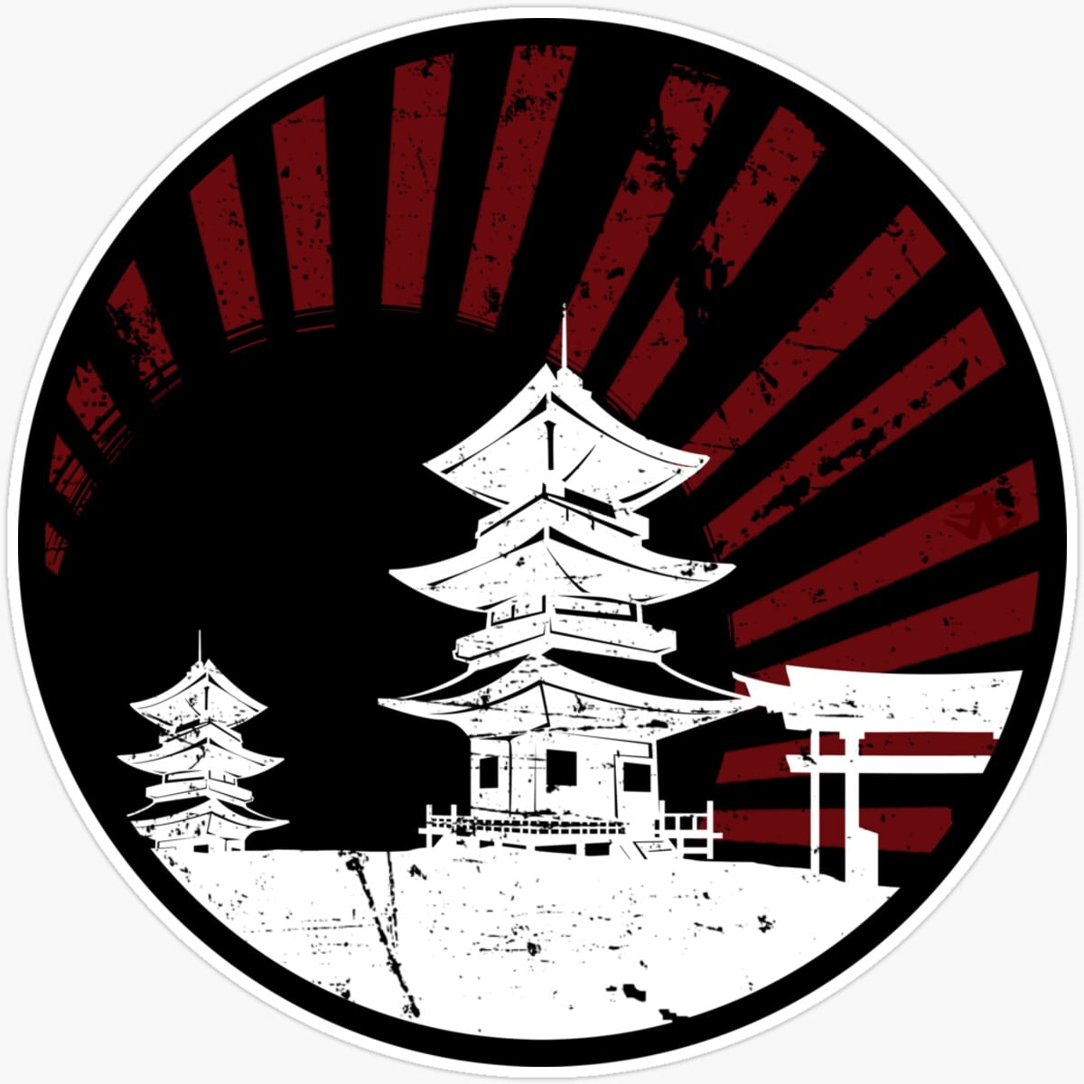 Kira Japanese Temple Rising Sun Sticker Decorative Laptop, Phone ...