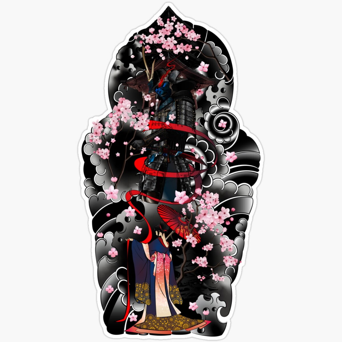 Kira Japanese Traditional Samurai - Geisha Girl Sticker Decorative ...