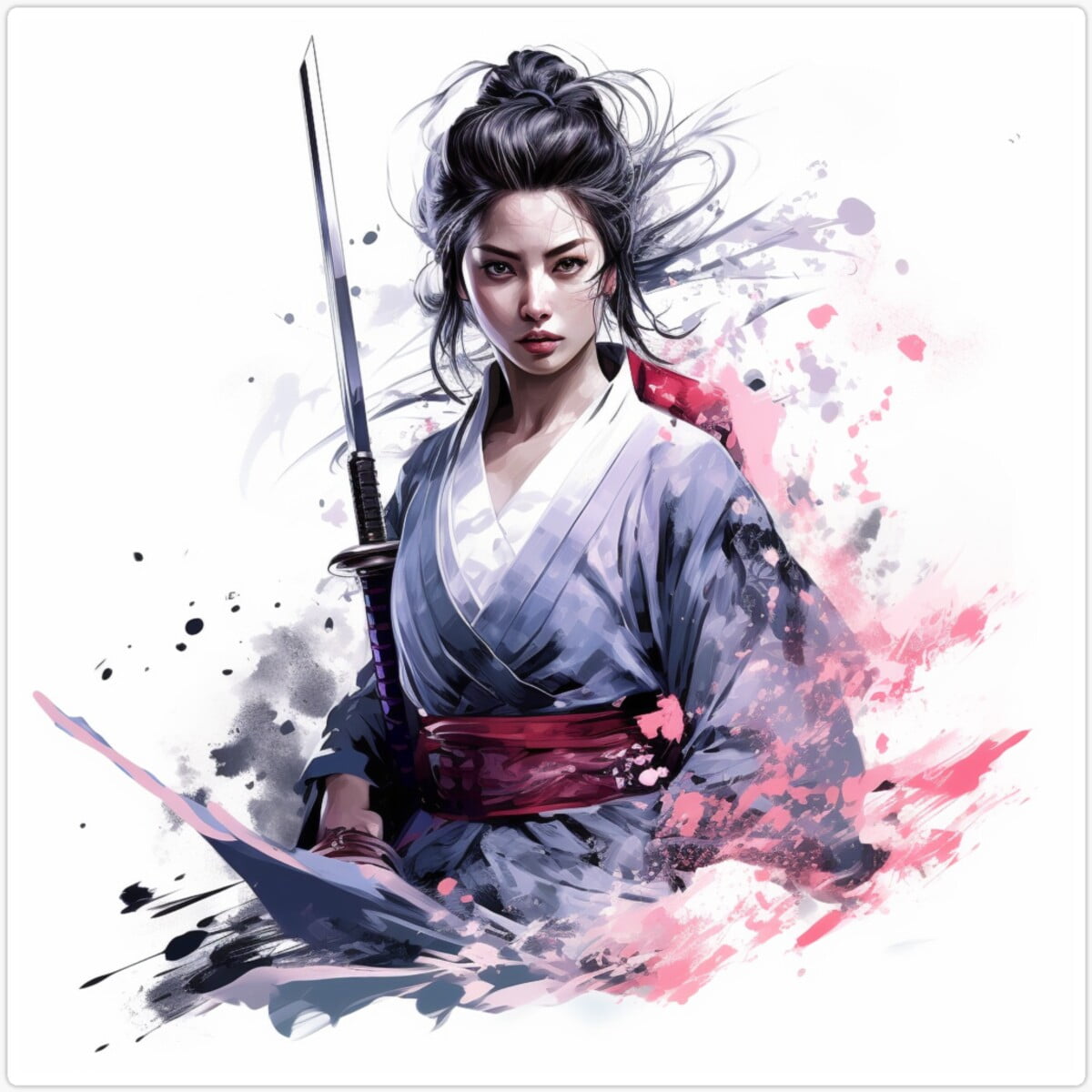 Kira Japanese elegance: stylish woman in kimono Sticker Decorative ...