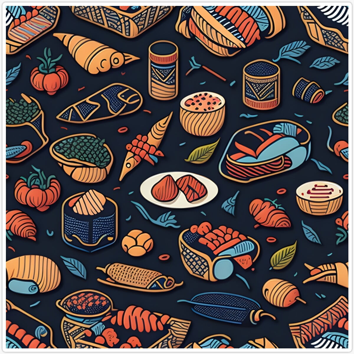 Kira Japanese food, foods of the world, vector pattern Sticker ...
