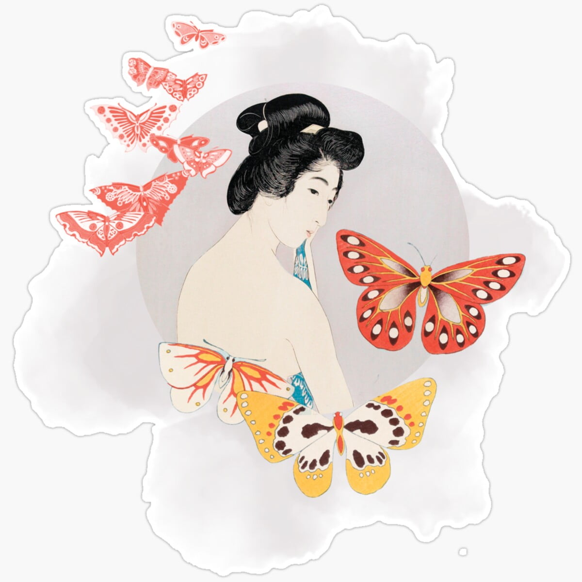 Kira Japanese geisha wearing kimono with butterflies flying around ...