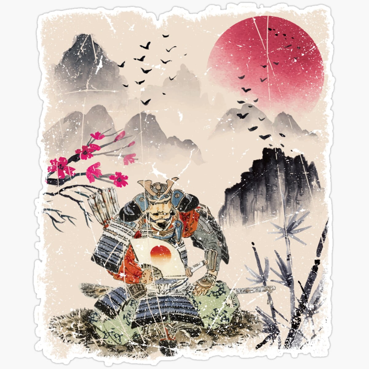 Kira Japanese landscape vintage aesthetic Japanese art Sticker ...
