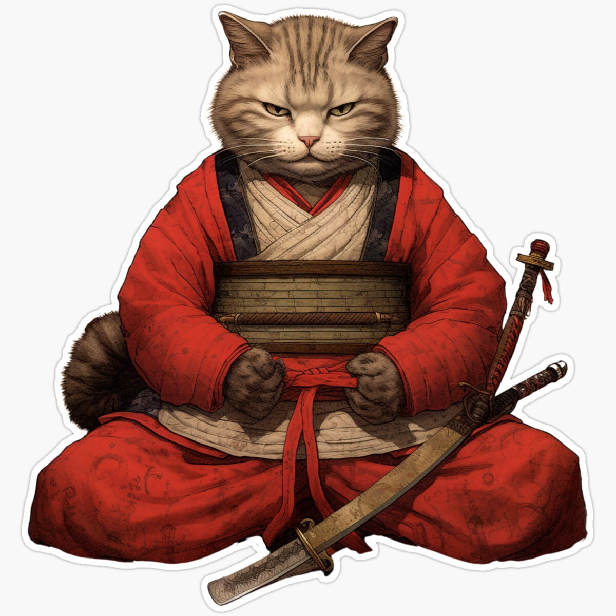 Kira Japanese samurai cat Sticker Decorative Laptop, Phone Stickers ...