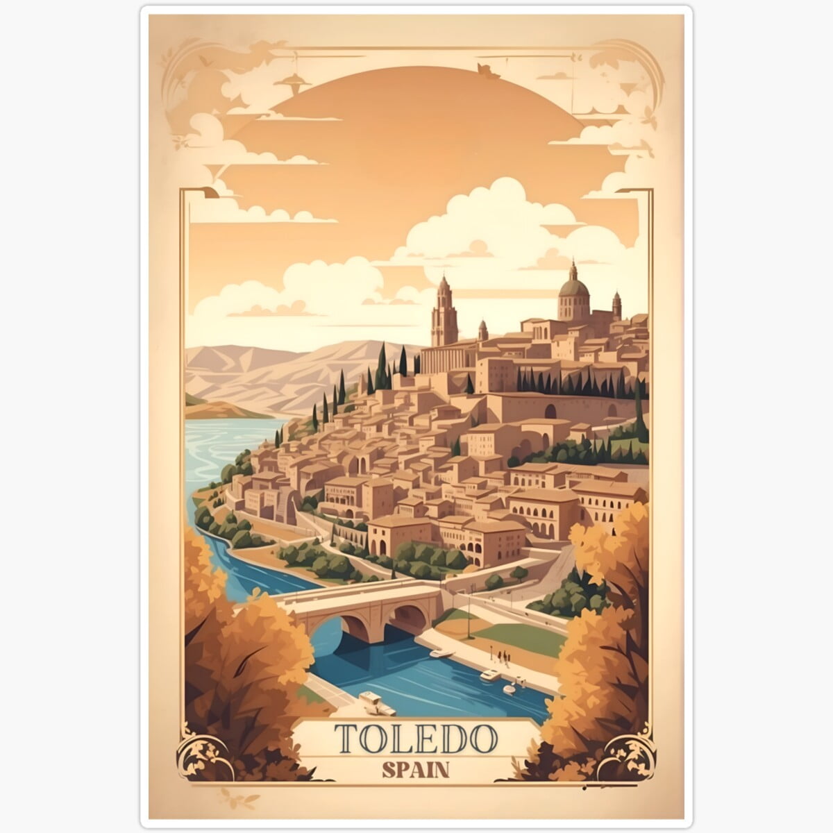 Kira Journey into Toledo's Past: Vintage Retro Travel Illustration ...