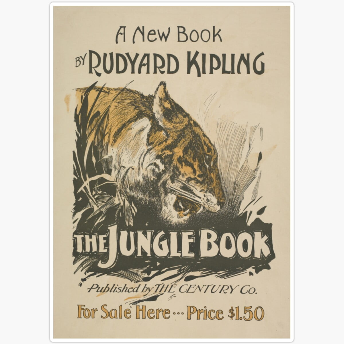 Kira Jungle Book - Rudyard Kipling Vintage Book Poster Sticker ...