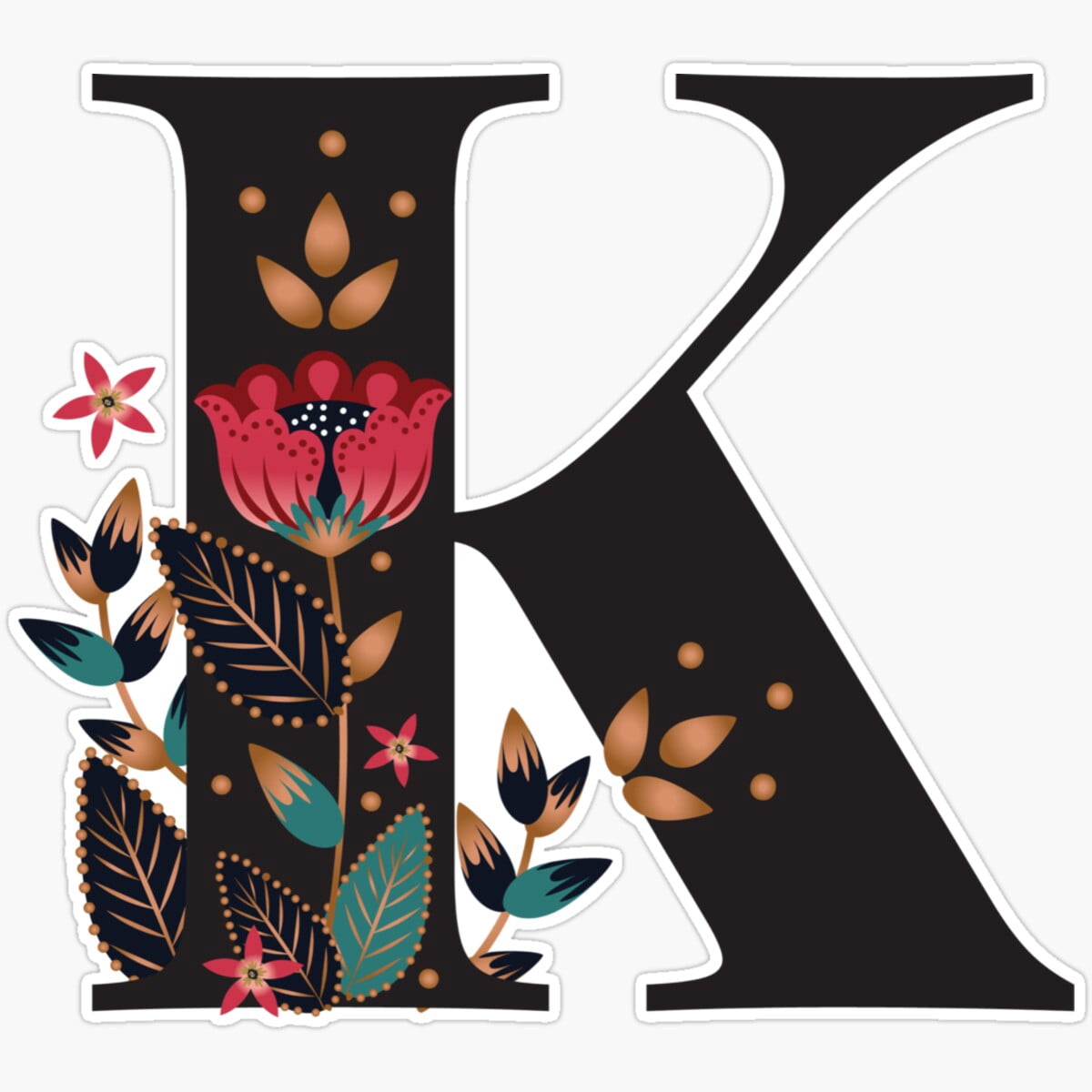 Kira K - Floral Initial Letter Sticker Decorative Laptop, Phone ...