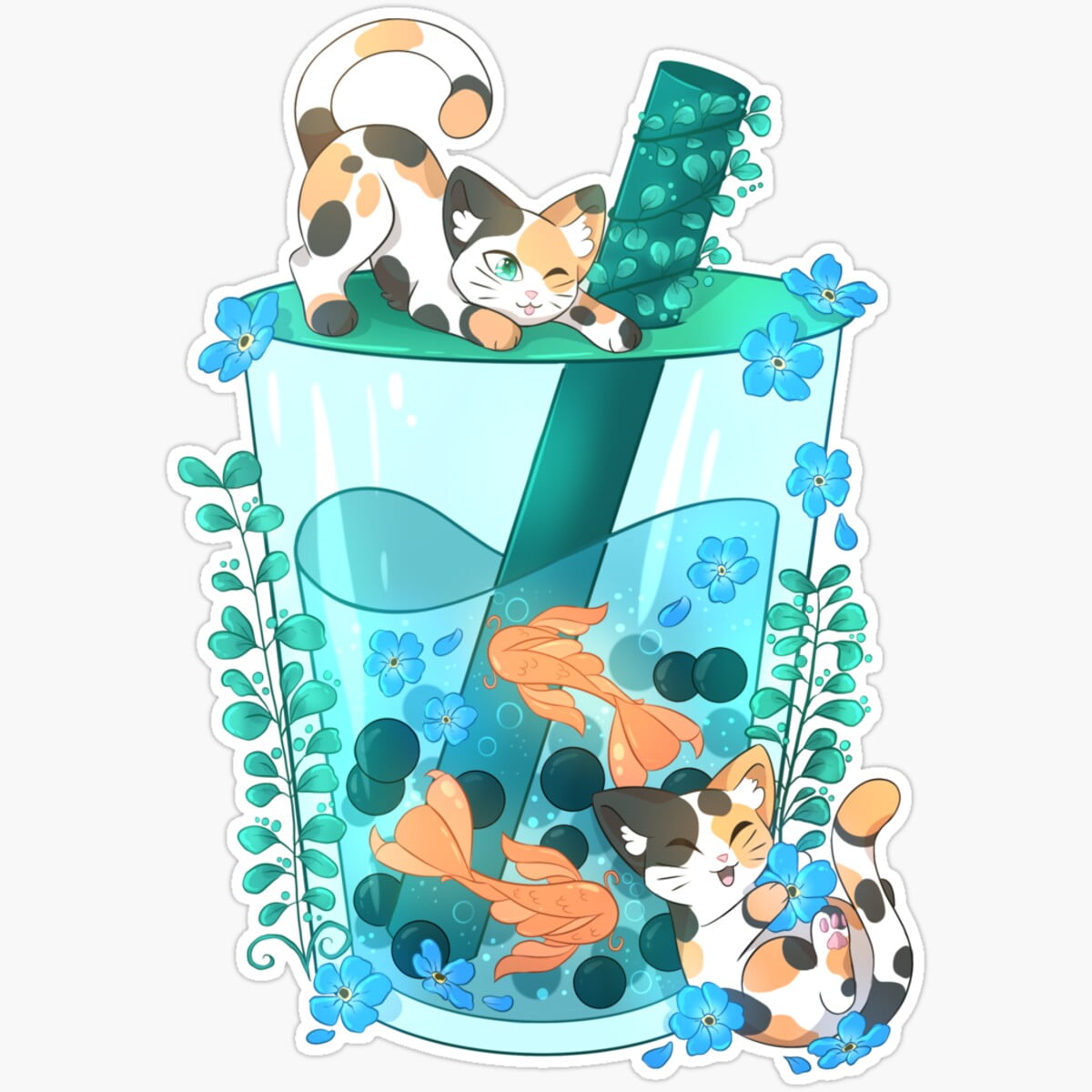 Kira Kawaii Koi Pond Boba Tea Sticker Decorative Laptop, Phone Stickers ...