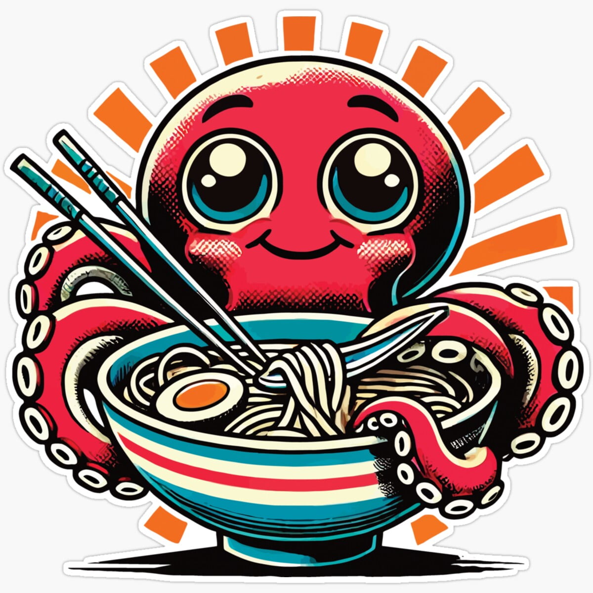 Kira Kawaii Octopus Loves Ramen Noodles Sticker Decorative Laptop ...