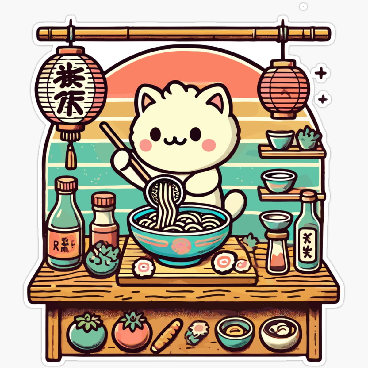 Kira Kawaii Retro Cats Ramen Chef Japan Style Sticker Decorative Laptop ...