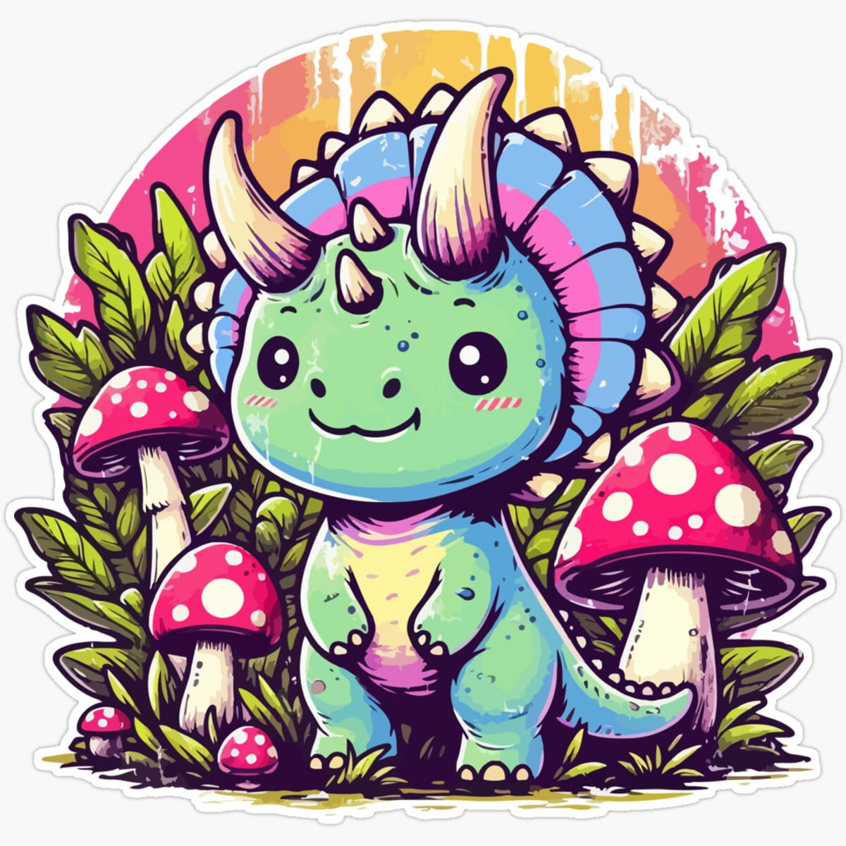 Kira Kawaii simple Mushroom Garden Dinosaur Triceratops Sticker ...